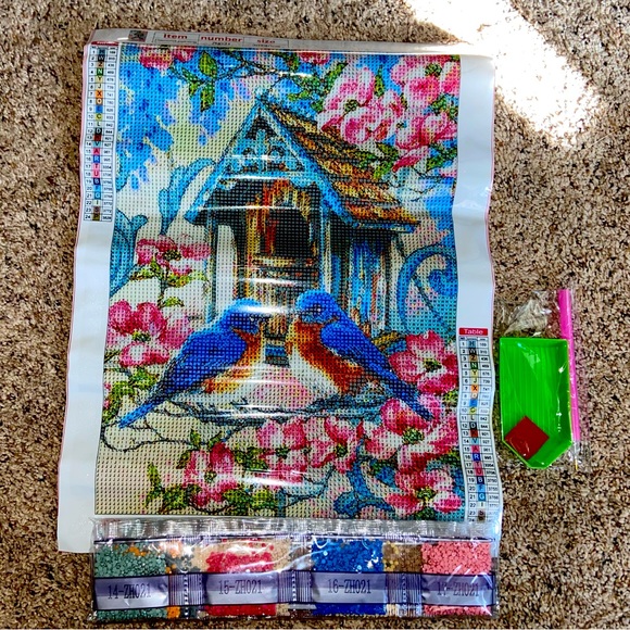 Wall Decor | New Diamond Dots Painting Spring Bluebirds And Birdhouse ...